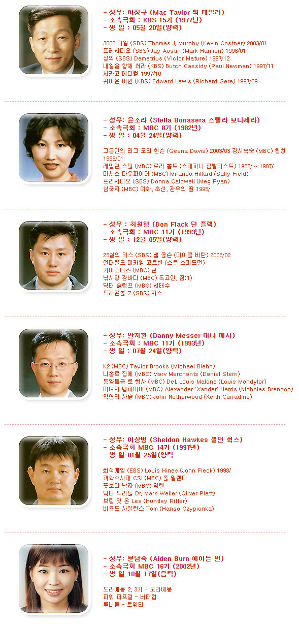 CSI 성우 소개 | CSI NY 시즌2 | 만나면 좋은 친구 MBC